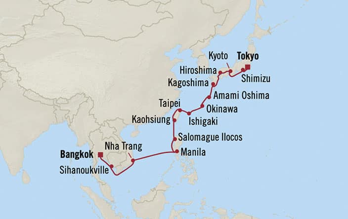 Oceania Cruises 18-days from Bangkok, Thailand to Tokyo, Japan