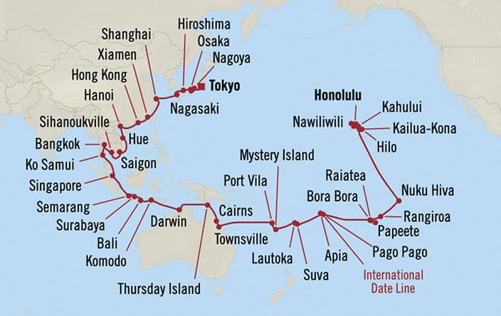 Oceania Cruises 72-days from Tokyo, Japan to Honolulu, Oahu, United States