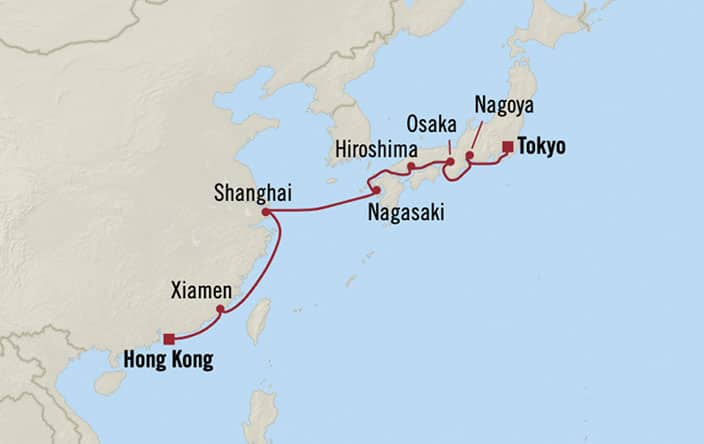 Oceania Cruises 12-days from Tokyo, Japan to Hong Kong, China